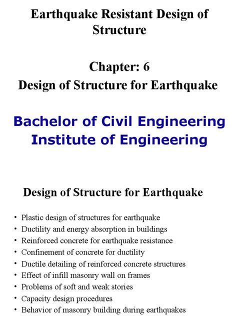Principles Of Earthquake Resistant Design And Analysis Of Structures Using The Seismic