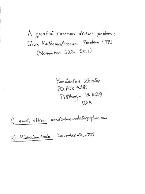 A Greatest Common Divisor Problem Crux M Pdf