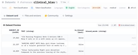 dataset viewer issue for shainaraza clinical bias · issue 959 · huggingface dataset viewer · github