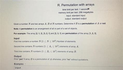 Solved R Permutation With Arrays Time Limit Per Test 1