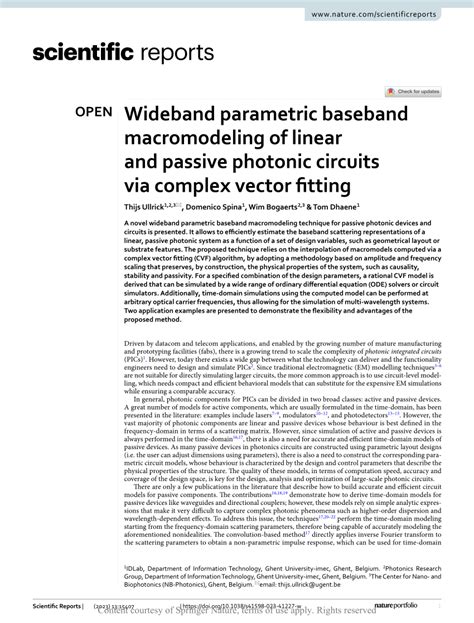 Pdf Wideband Parametric Baseband Macromodeling Of Linear And Passive Photonic Circuits Via