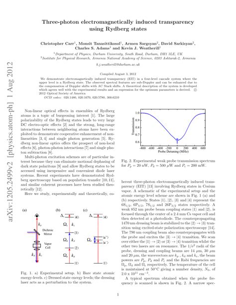 Pdf Three Photon Electromagnetically Induced Transparency Using Rydberg States