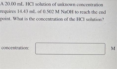 Solved A MLHCl Solution Of Unknown Concentration Chegg