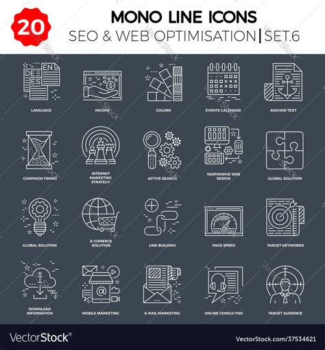 Thin Line Icons Set Search Engine Optimization Vector Image