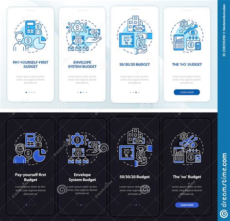 Budget Approaches Night And Day Mode Onboarding Mobile App Screen Stock Vector Illustration Of