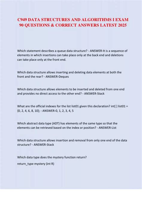 c949 data structures and algorithms i exam 90 questions and correct