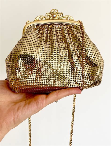 60s Gold Metal Mesh Bag Vintage Whiting And Davis Metallic Gold Chain