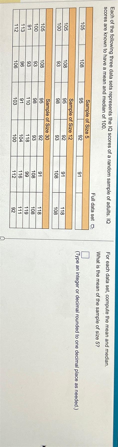Solved Each Of The Following Three Data Sets Represents The