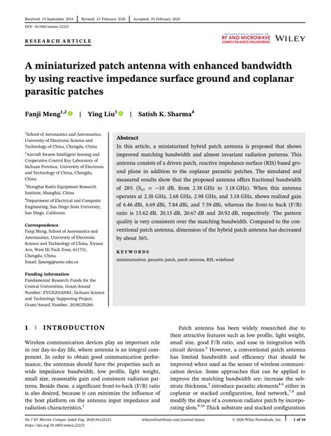 A Miniaturized Patch Antenna With Enhanced Bandwidth By Using Reactive Impedance Surface Ground