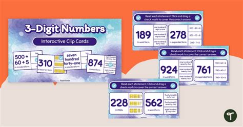 3 Digit Interactive Clip Cards Teach Starter
