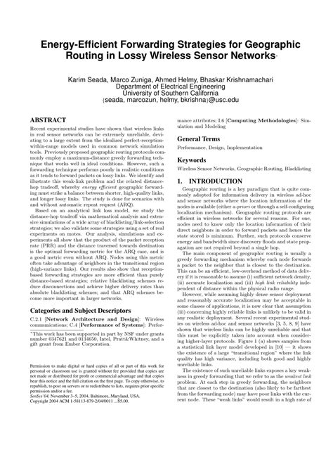 Pdf Energy Efficient Forwarding Strategies For Geographic Routing In Lossy Wireless Sensor