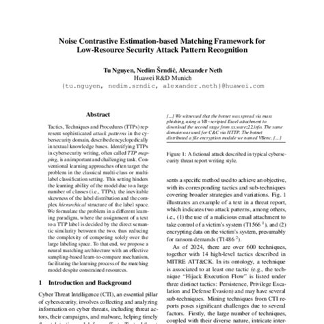 Noise Contrastive Estimation Based Matching Framework For Low Resource Security Attack Pattern