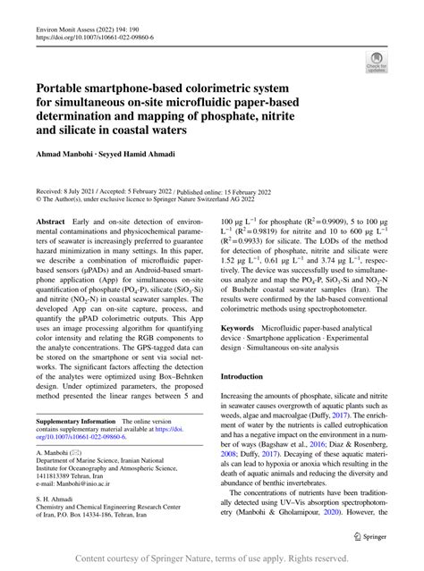 Portable Smartphone Based Colorimetric System For Simultaneous On Site Microfluidic Paper Based