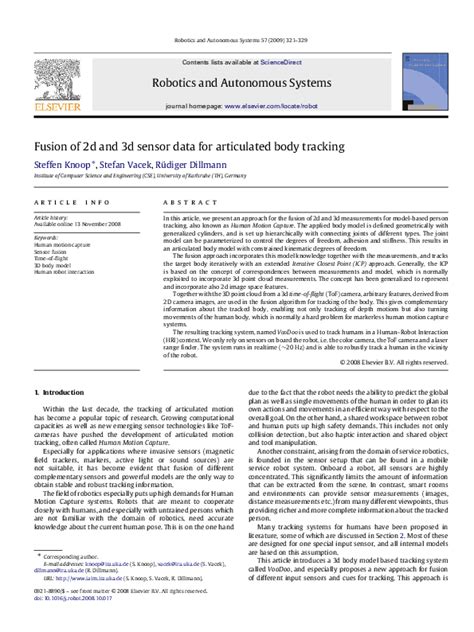 Pdf Fusion Of 2d And 3d Sensor Data For Articulated Body Tracking
