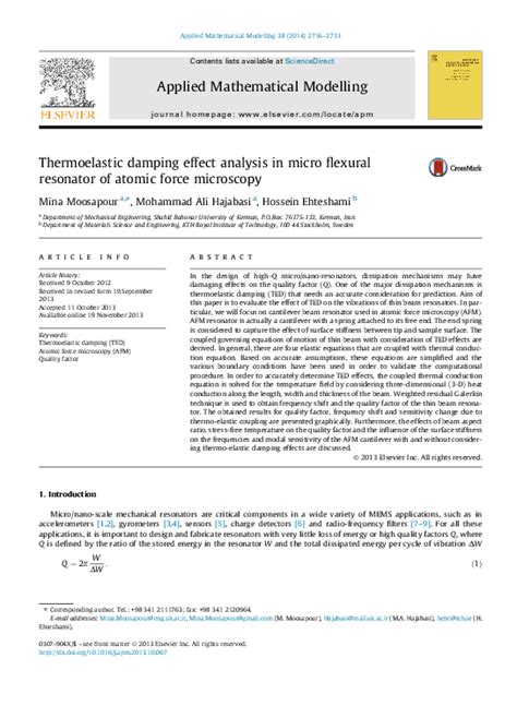 Pdf Thermoelastic Damping Effect Analysis In Micro Flexural Resonator Of Atomic Force Microscopy