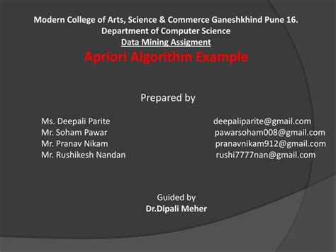 Data Mining Apriori Algorithm Example Ppt