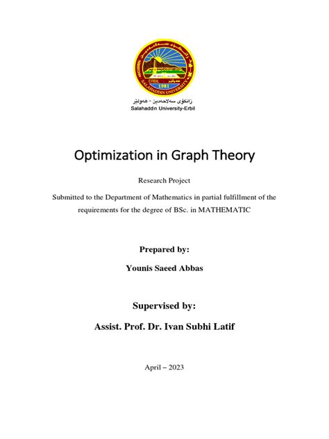 Optimization In Graph Theory Younis Said Abbas Pdf Vertex Graph Theory Graph Theory