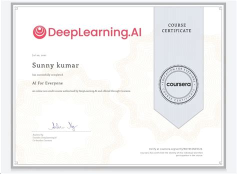 Sunny Kumar On Linkedin Done This Course Of Ai For Everyone From Cousera Provided By Friends