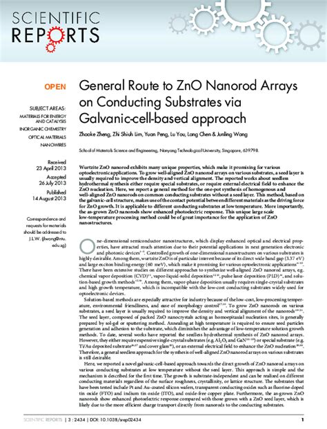 Pdf General Route To Zno Nanorod Arrays On Conducting Substrates Via