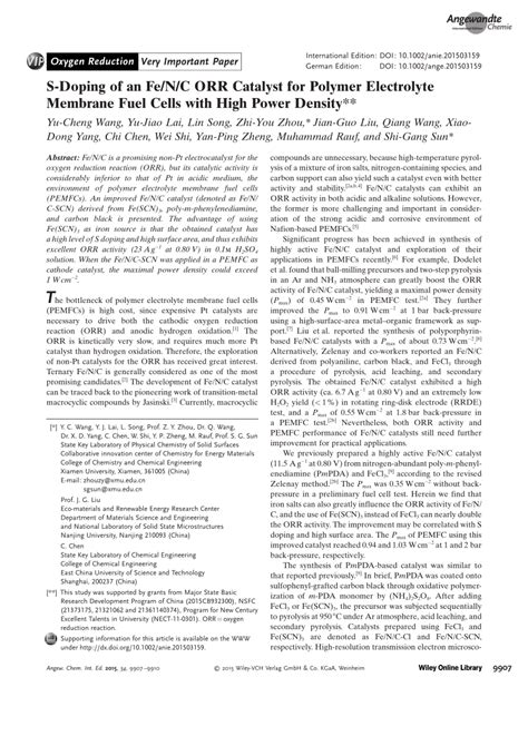Pdf S‐doping Of An Fenc Orr Catalyst For Polymer Electrolyte