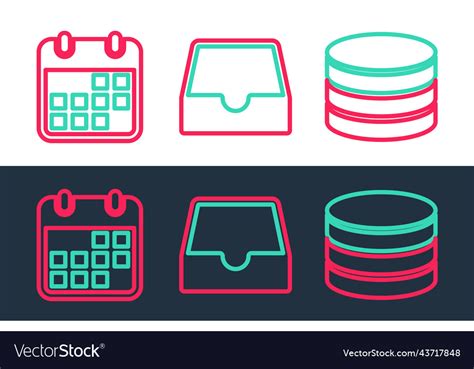 Set Line Database Calendar And Social Media Inbox Vector Image