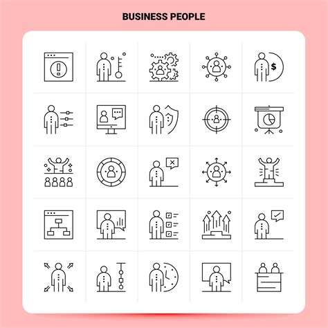 Outline 25 Business People Icon Set Vector Line Style Design Black