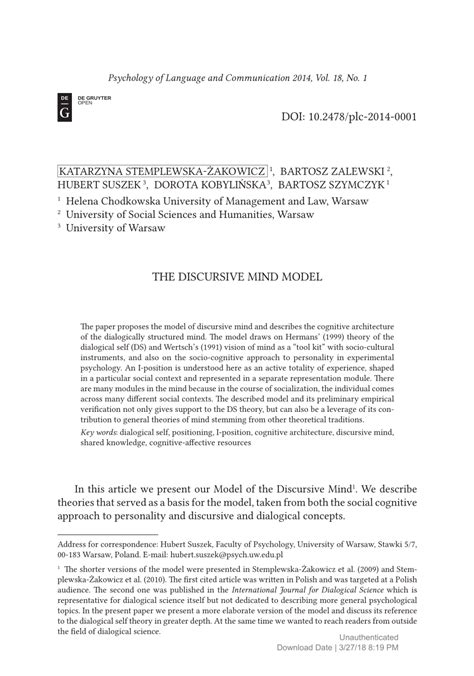 Pdf The Discursive Mind Model