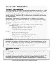 1610731757467 CIS216 UNIT 1 INTRODUCTION Docx CIS216 UNIT 1 INTRODUCTION Computers And