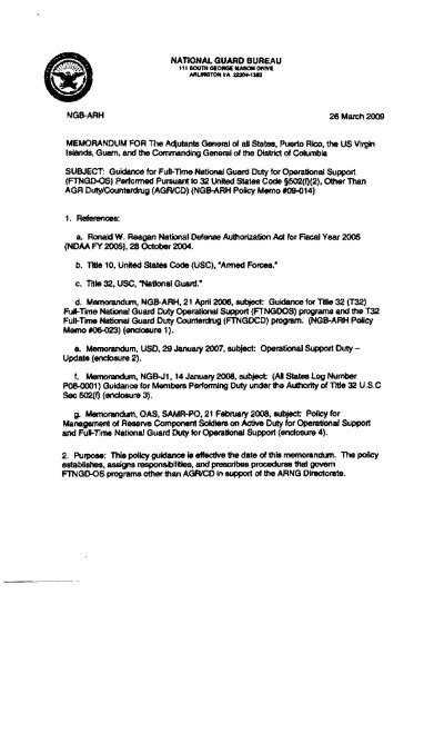 NGB ARH Policy Memo Operational Support