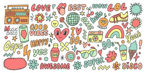 Hand Drawing Styles For Retro Items Set 90 S Retro Item 34806491 Vector Art At Vecteezy