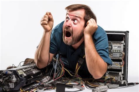 Premium Photo The Man Entangled In A Web Of Wires On A White Or Clear