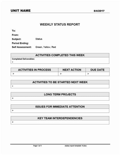 Weekly Status Report Template Excel Sarseh