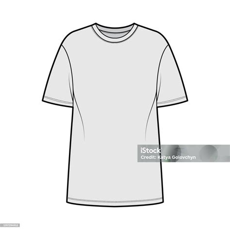 짧은 소매 크루 넥 드롭 숄더 길쭉한 옷자단이 돋진 티셔츠 오버사이즈 테크니컬 패션 일러스트 플랫 0명에 대한 스톡 벡터 아트 및 기타 이미지 Istock