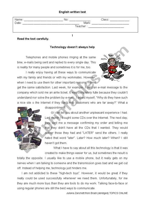 Technology ESL Worksheet By IsaCoelho