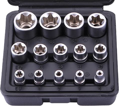 Hniuyun 14pcs Female E Torx Star Socket Set 1 4 3 8 1 2 In Drive E4 E24 External Torque