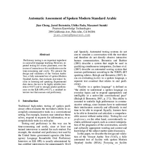 Automated Assessment Of Spoken Modern Standard Arabic Acl Anthology