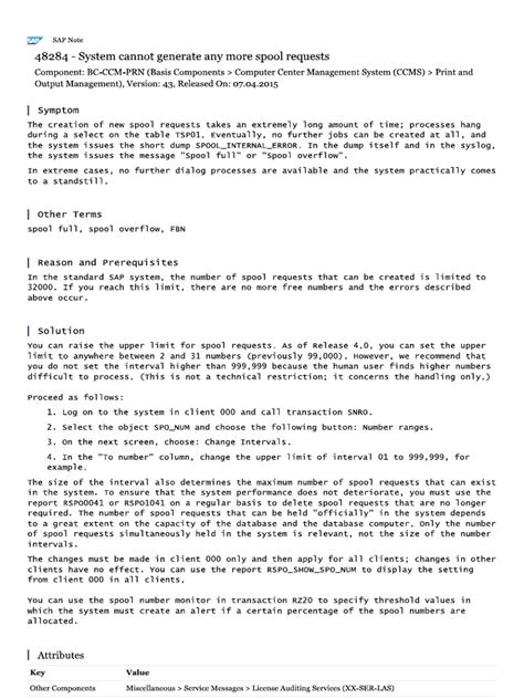 Spool Request Error Sap Note Pdf