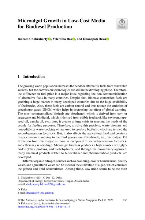 Pdf Microalgal Growth In Low Cost Media For Biodiesel Production