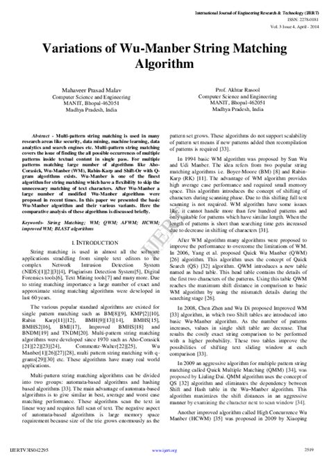 Pdf Ijert Variations Of Wu Manber String Matching Algorithm Ijert