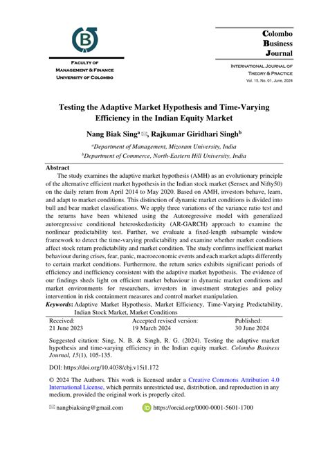 Pdf Testing The Adaptive Market Hypothesis And Time Varying
