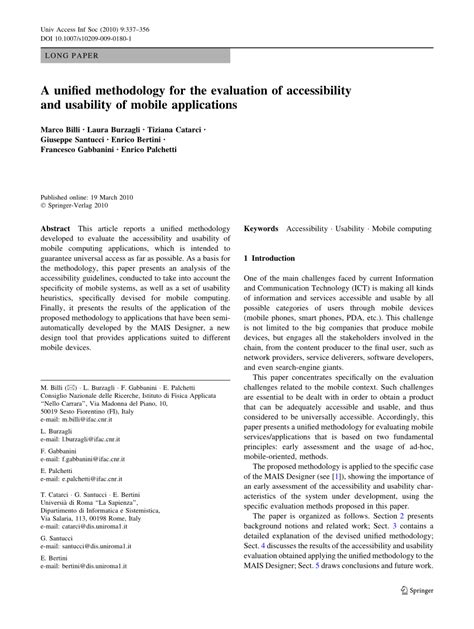 Pdf A Unified Methodology For The Evaluation Of Accessibility And