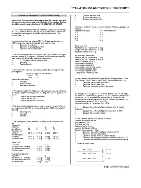 problem set hydraulics and geotechnical engineering pdf pressure