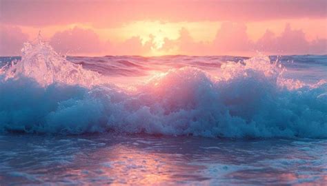 Pink Sunset Ocean Wave Aesthetic Scenery Wallpaper Background In 2025