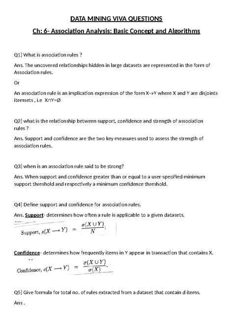 Association Rule Viva Questions Data Mining Viva Questions Ch 6 Association Analysis Basic