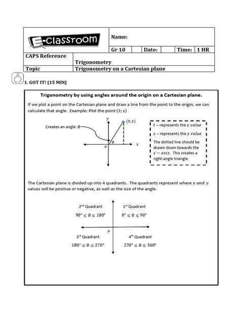 Gr10t2 Trigonometry Cartesian Plane Pdf Trigonometry Geometric Measurement