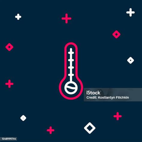 파란색 배경에 고립 된 열과 차가운 아이콘을 측정하는 라인 기상 온도계 온도계 장비는 덥거나 추운 날씨를 표시합니다 다채로운 개요 개념 벡터 0명에 대한 스톡 벡터 아트 및