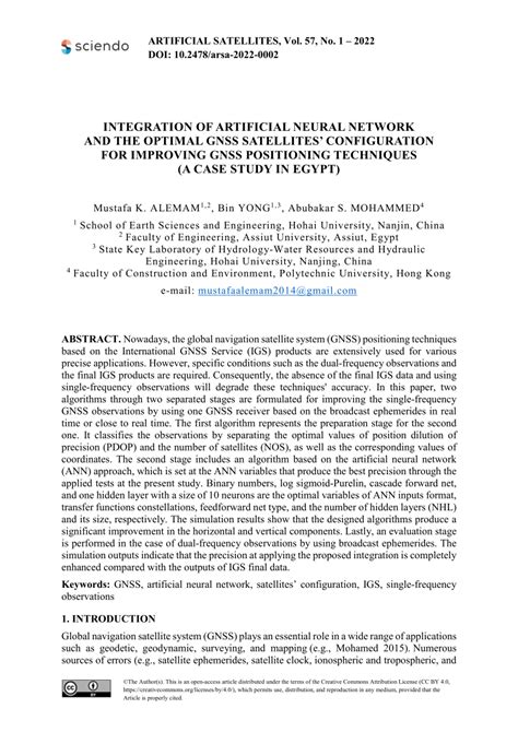 Pdf Integration Of Artificial Neural Network And The Optimal Gnss