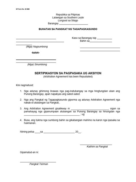 Kp Form 20bbb Certificate To File Action Arbitration By Pangkat Is Repudiated Pdf