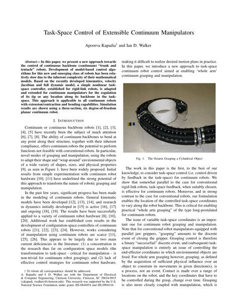 Pdf Task Space Control Of Extensible Continuum Manipulators