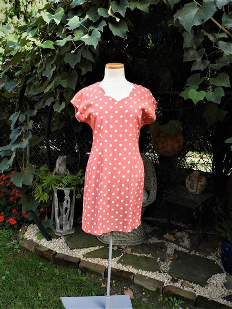 Vtg 1940s Style Peach Polka Dot Dressvtg 1980s My Gem